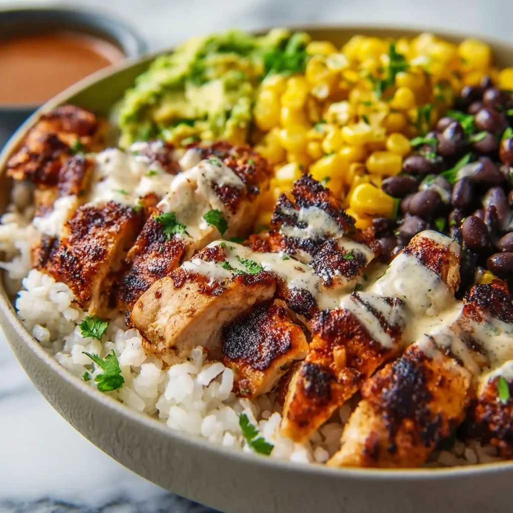 Chipotle Chicken Bowl with Black Beans, Corn & Creamy Chipotle Sauce ...